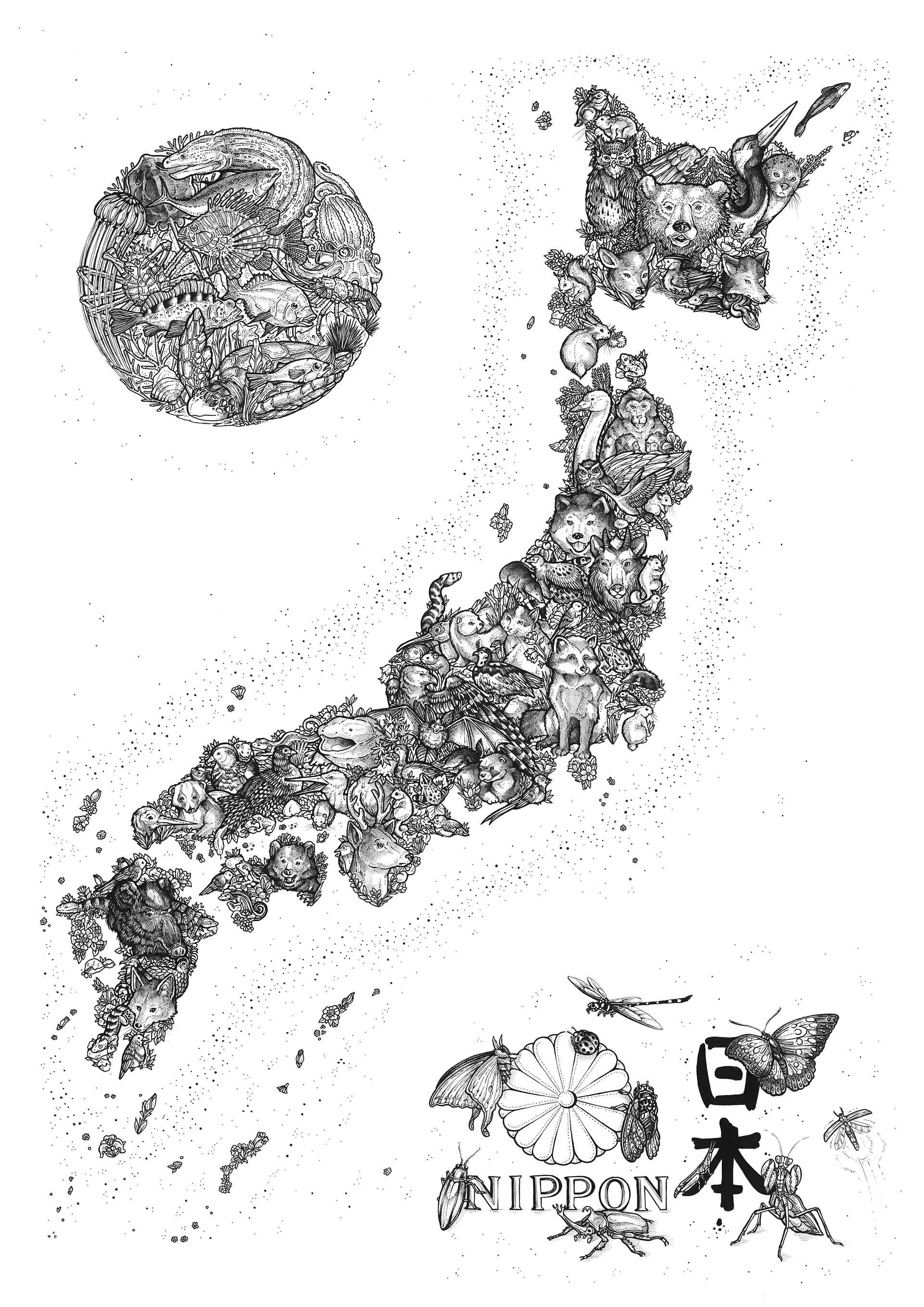 ガビ的Japan Animal Map - Monochrome | 当代艺术的网上艺术商店 | ArtSticker