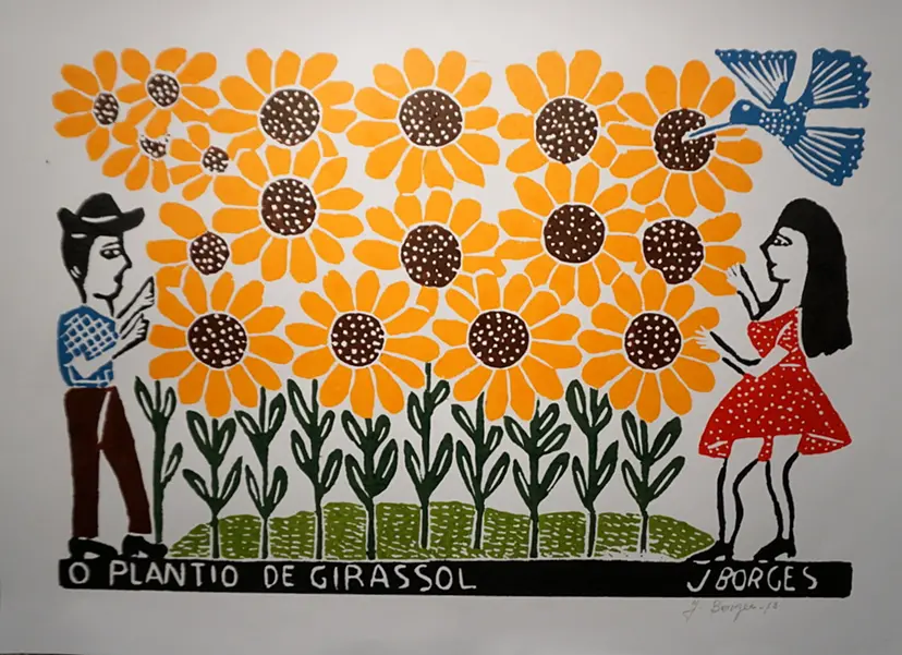 BORGES Wood Block Print ボルジェス木版画的O Plantio de Girassol - José Francisco ...
